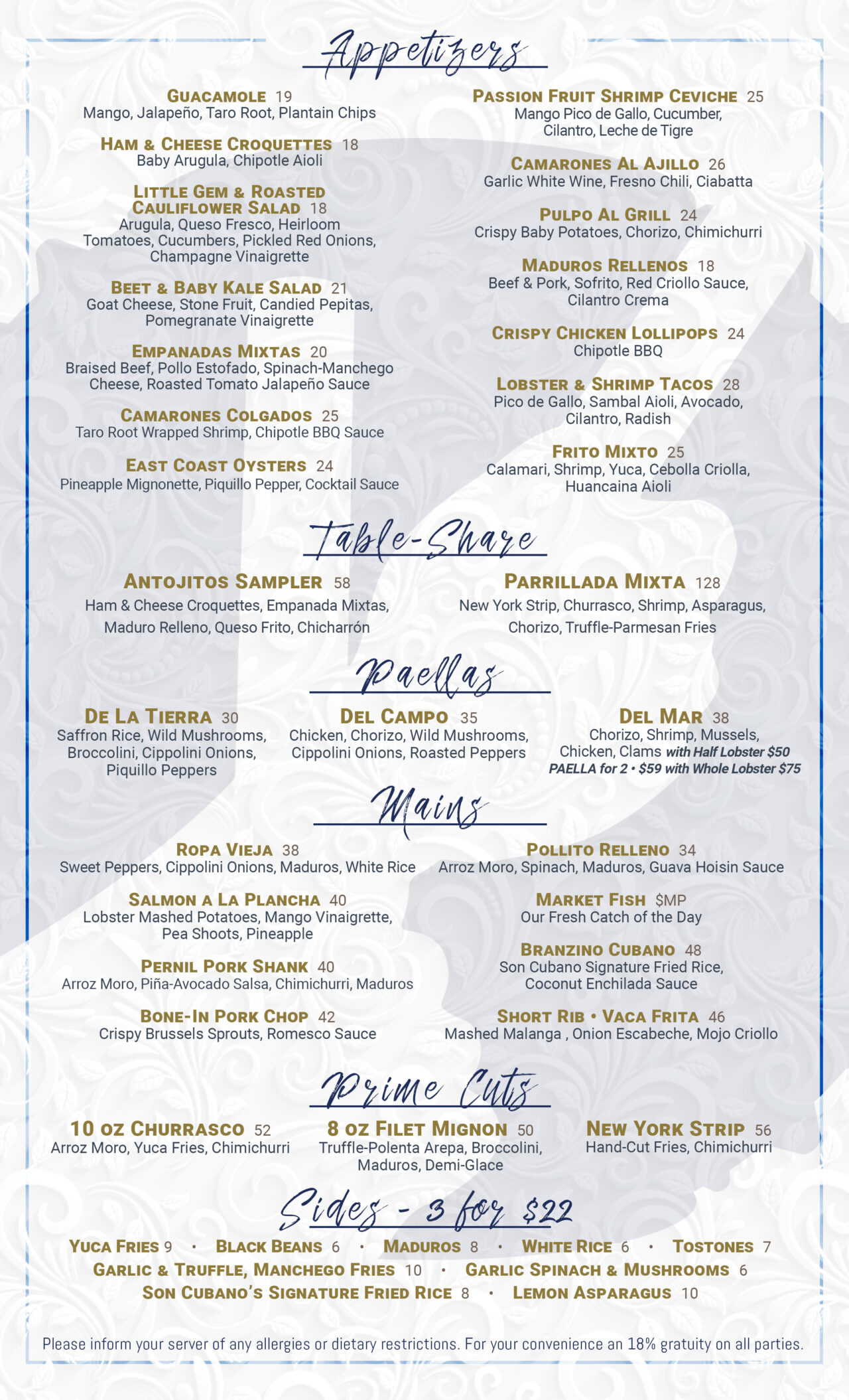 MENUS - SON CUBANO Modern-Cuban Cuisine