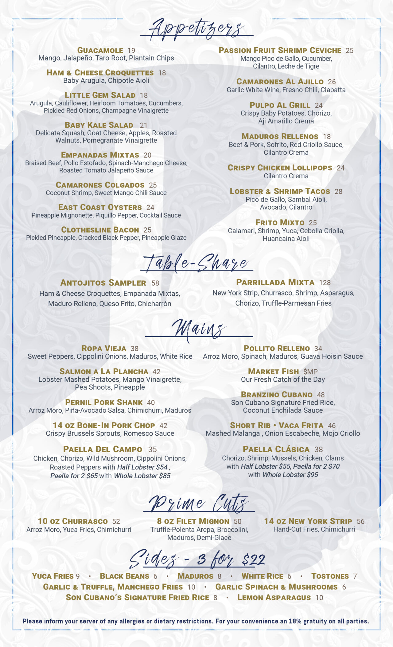 MENUS - SON CUBANO Modern-Cuban Cuisine